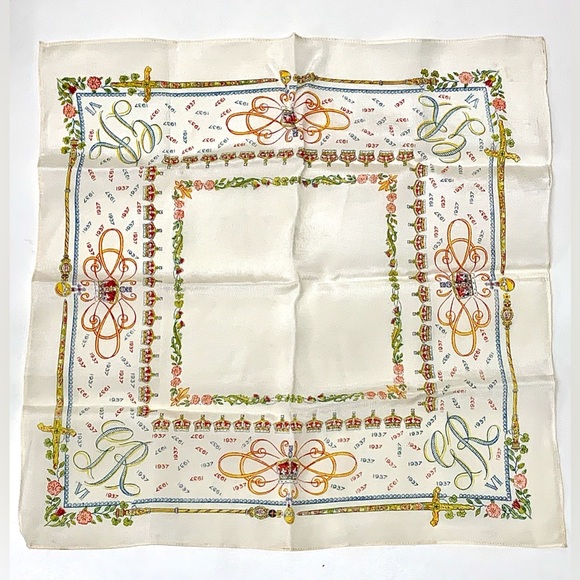 Art | C 1937 Vintage Gr Silk Handkerchief Coronation Of King George Vi ...